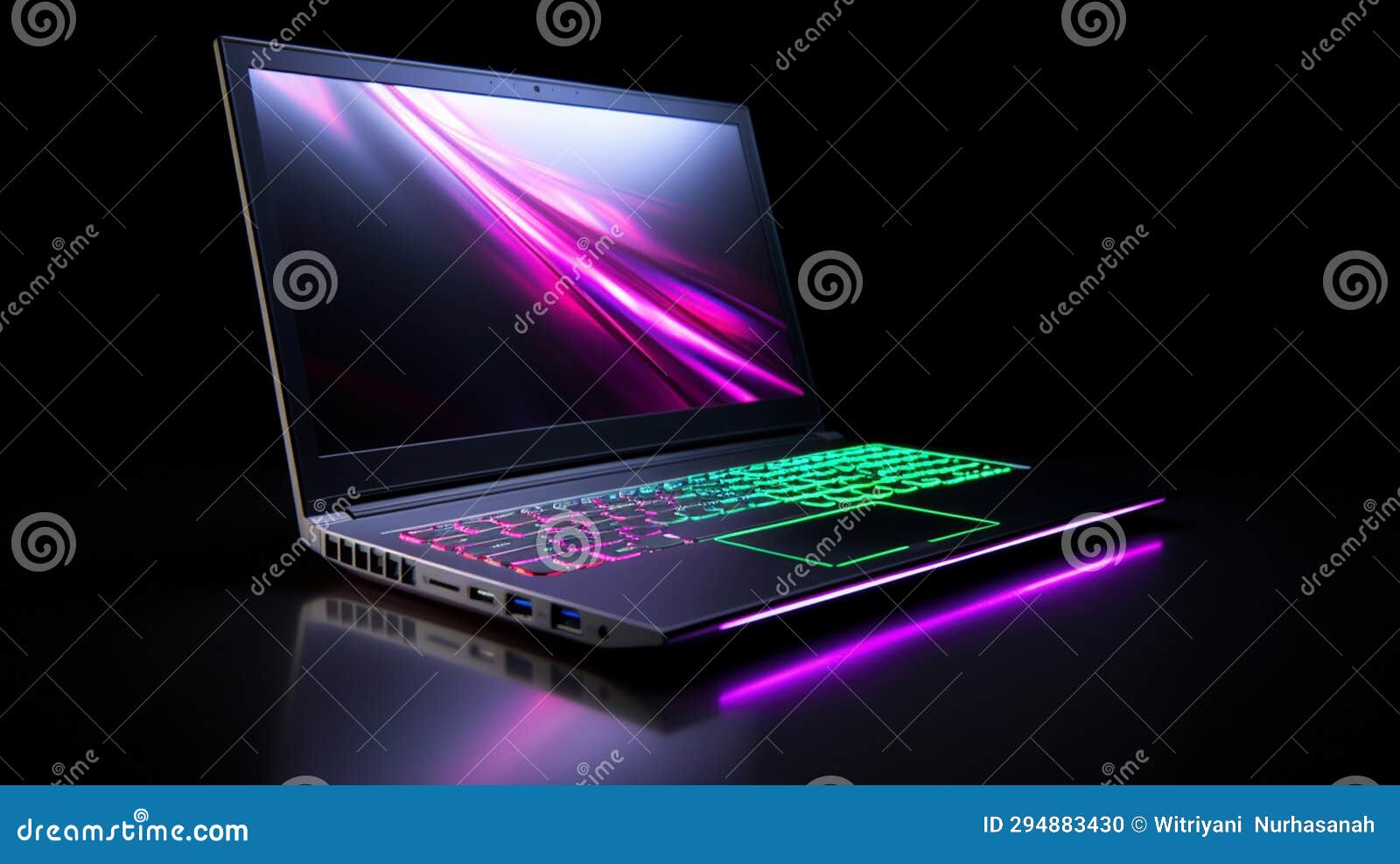 Glow Neon Modern Futuristic with Laptop. Notebook Electronic Device ...