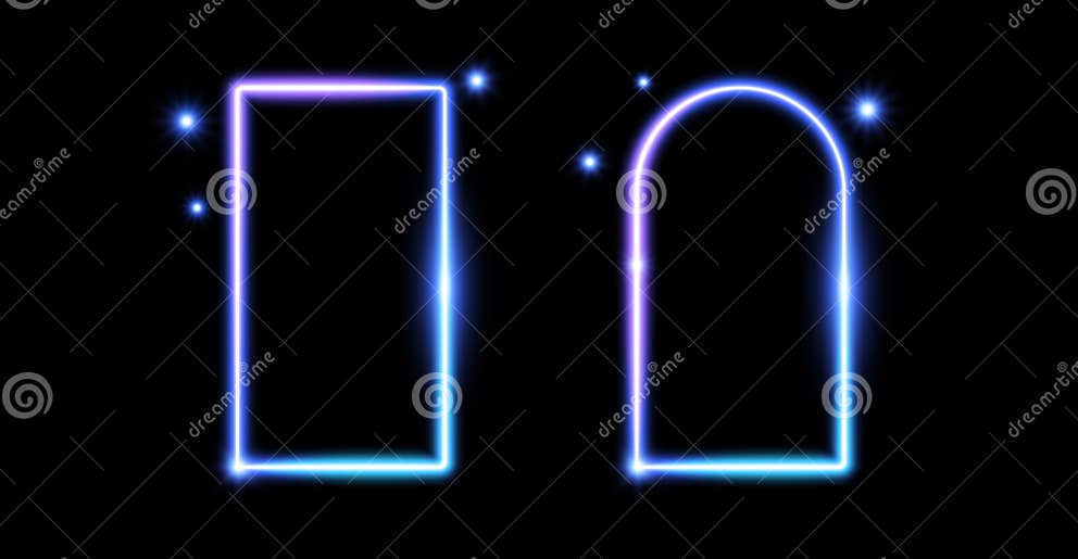 Glow Neon Rectangle and Arch Frames. Blue Light Shining Borders. Neon ...