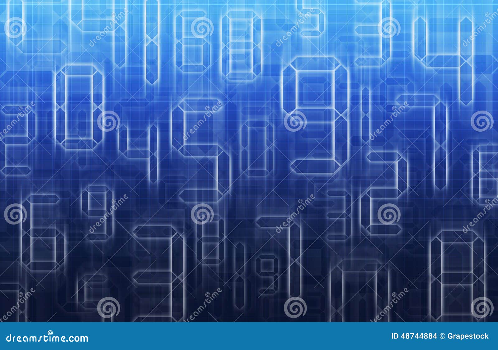 Glow Random Numbers on Blue Background Stock Illustration ...