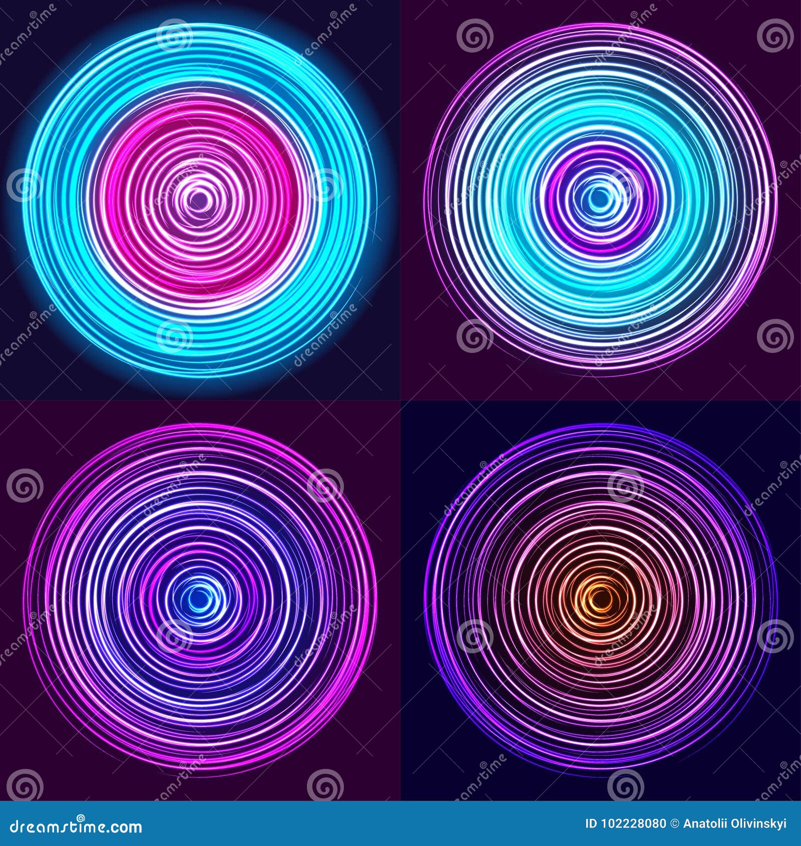 Glow Spin Neon Circles Set. Abstract Background. Vector Illustration ...