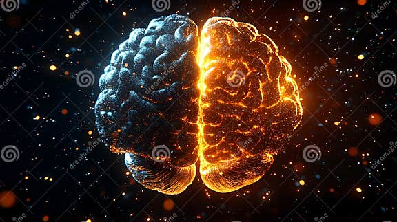 Glowing Abstract Brain Halves Merging in Cosmic Space Stock ...
