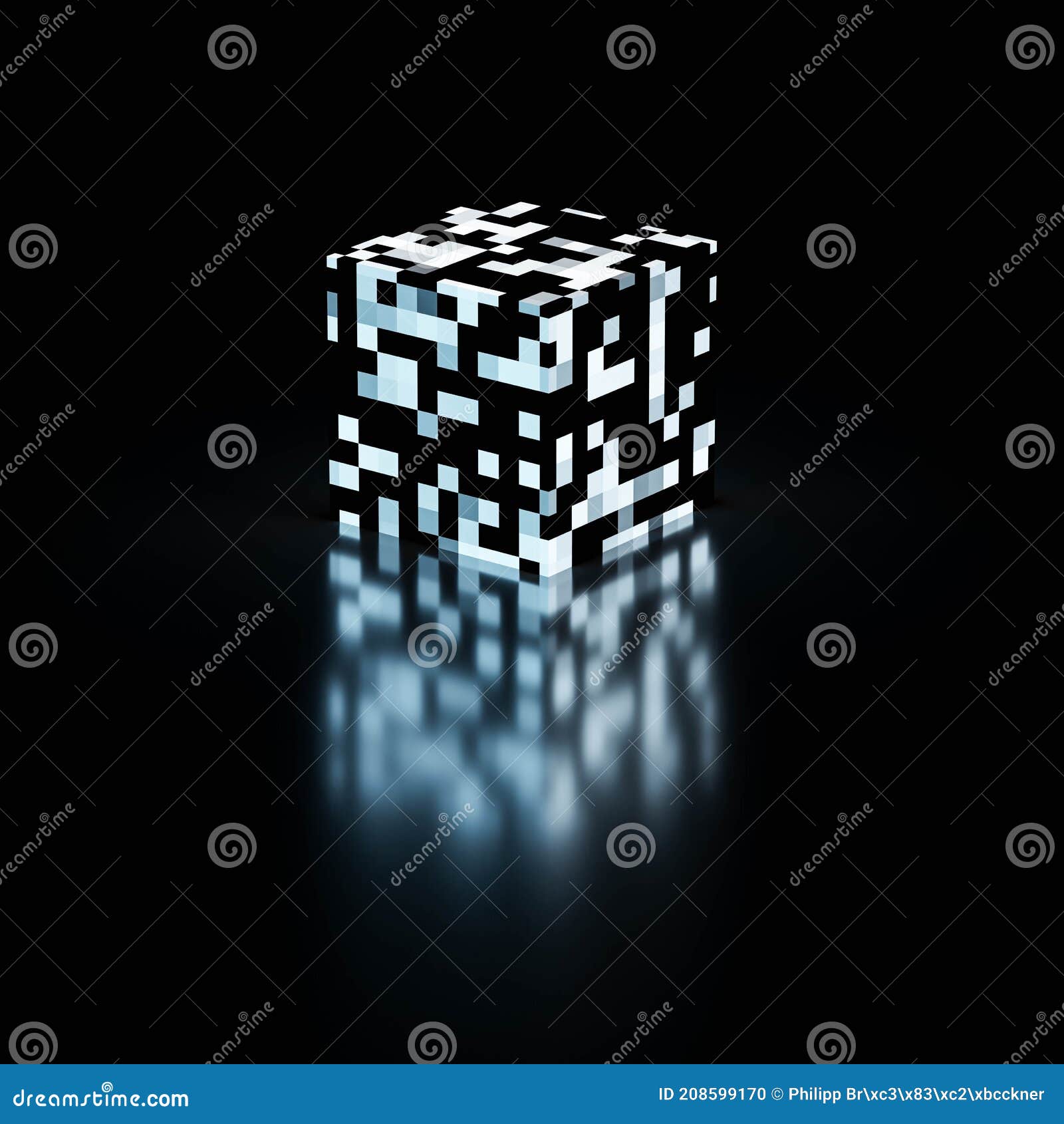 Glowing Abstract Cube with Retro Pixel Texture 3d Render Illustration ...