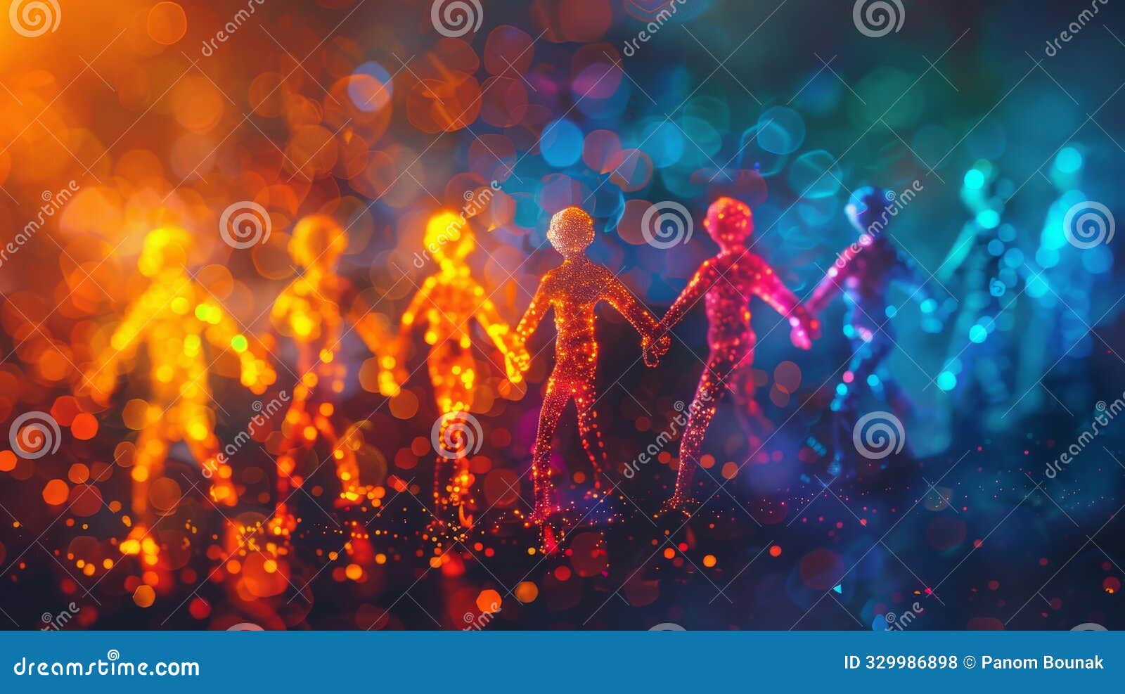 Glowing, Abstract Figures Reaching Towards Each Other, Representing ...