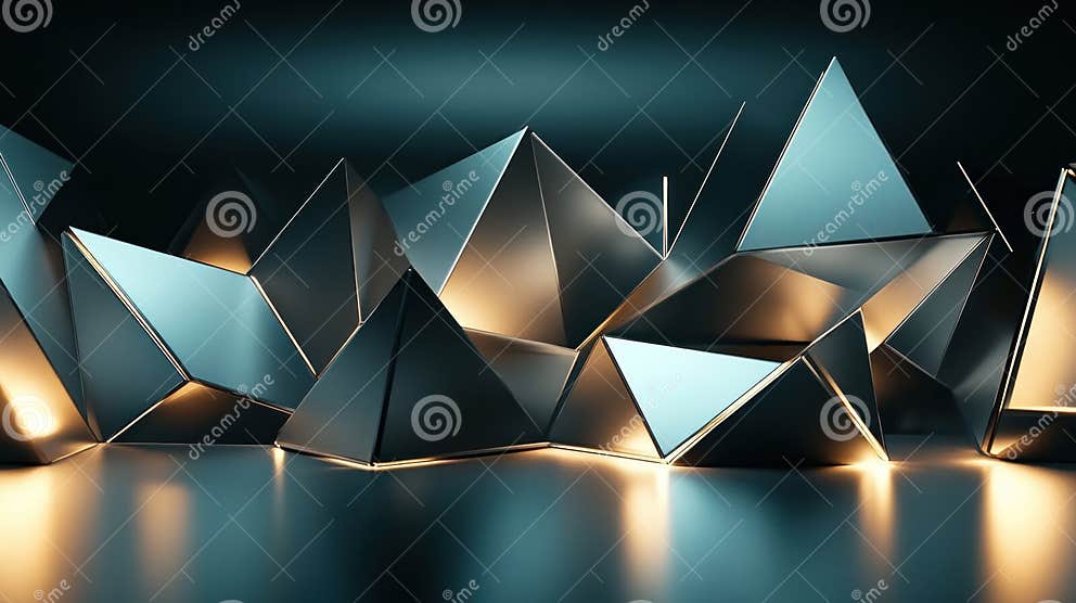 Glowing Abstract Metallic Pyramids with Modern Geometric Design Stock ...