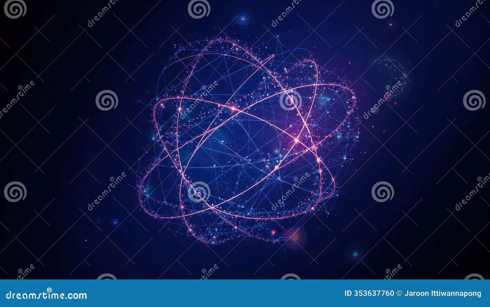 Glowing Abstract Representation of Atomic Structure with Interconnected ...