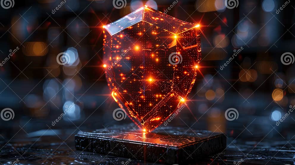 A Glowing, Abstract Shield Stands on a Dark, Textured Surface. the ...