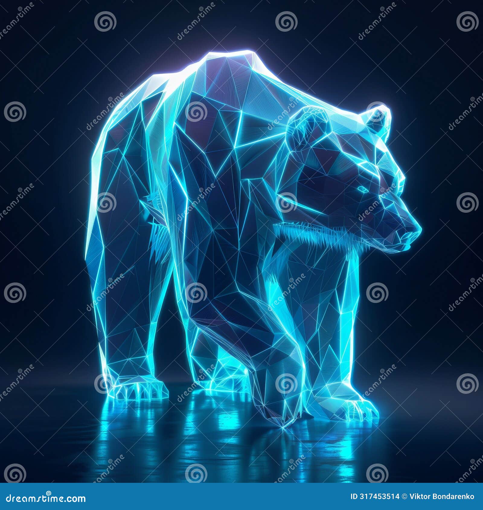 Glowing Ai Bear Made of 3d Triangular Polygons Stock Illustration ...