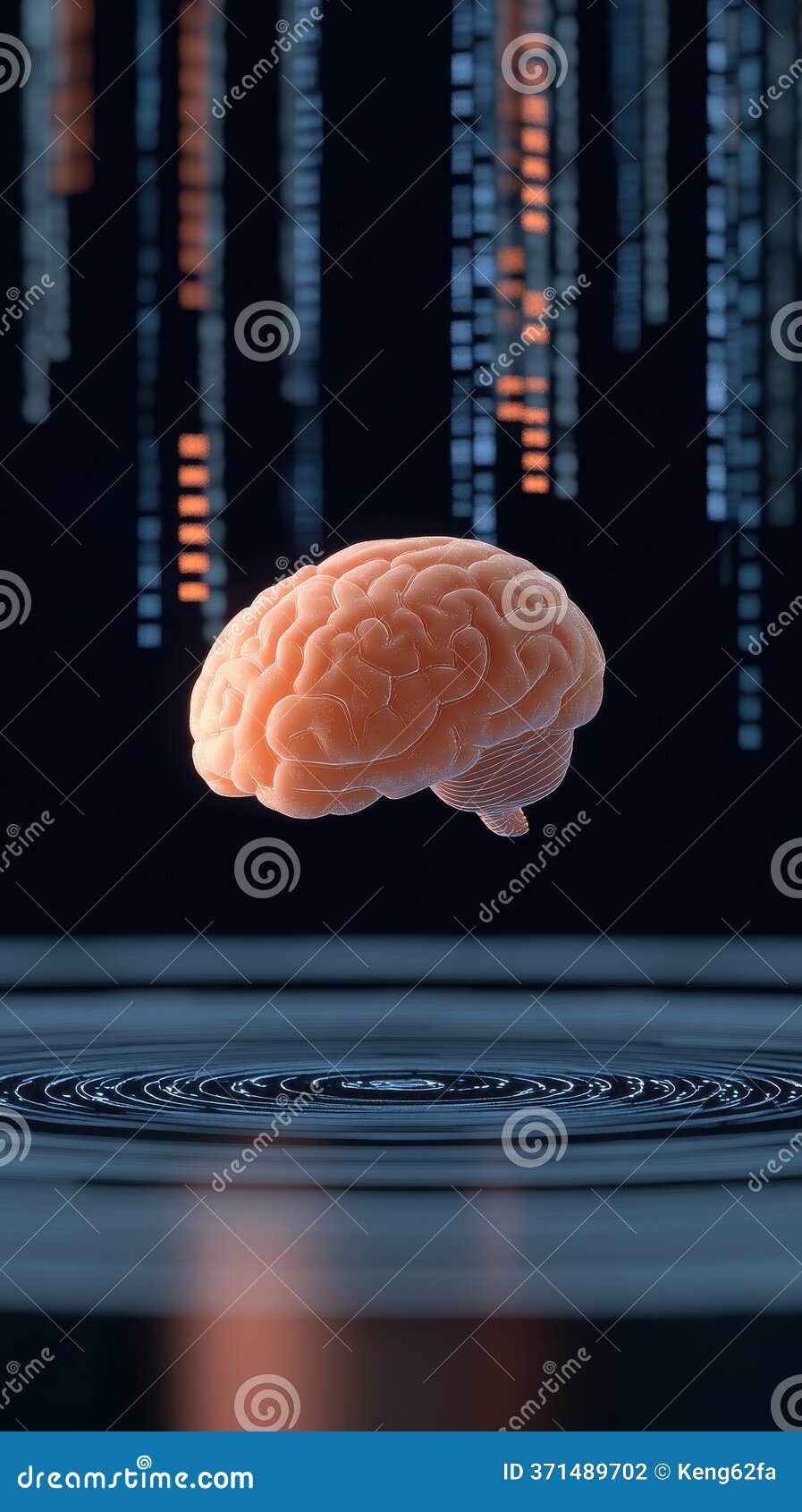 Glowing AI Brain Floats Above Digital Interface, Surrounded By Holographic Data Symbols Stock ...