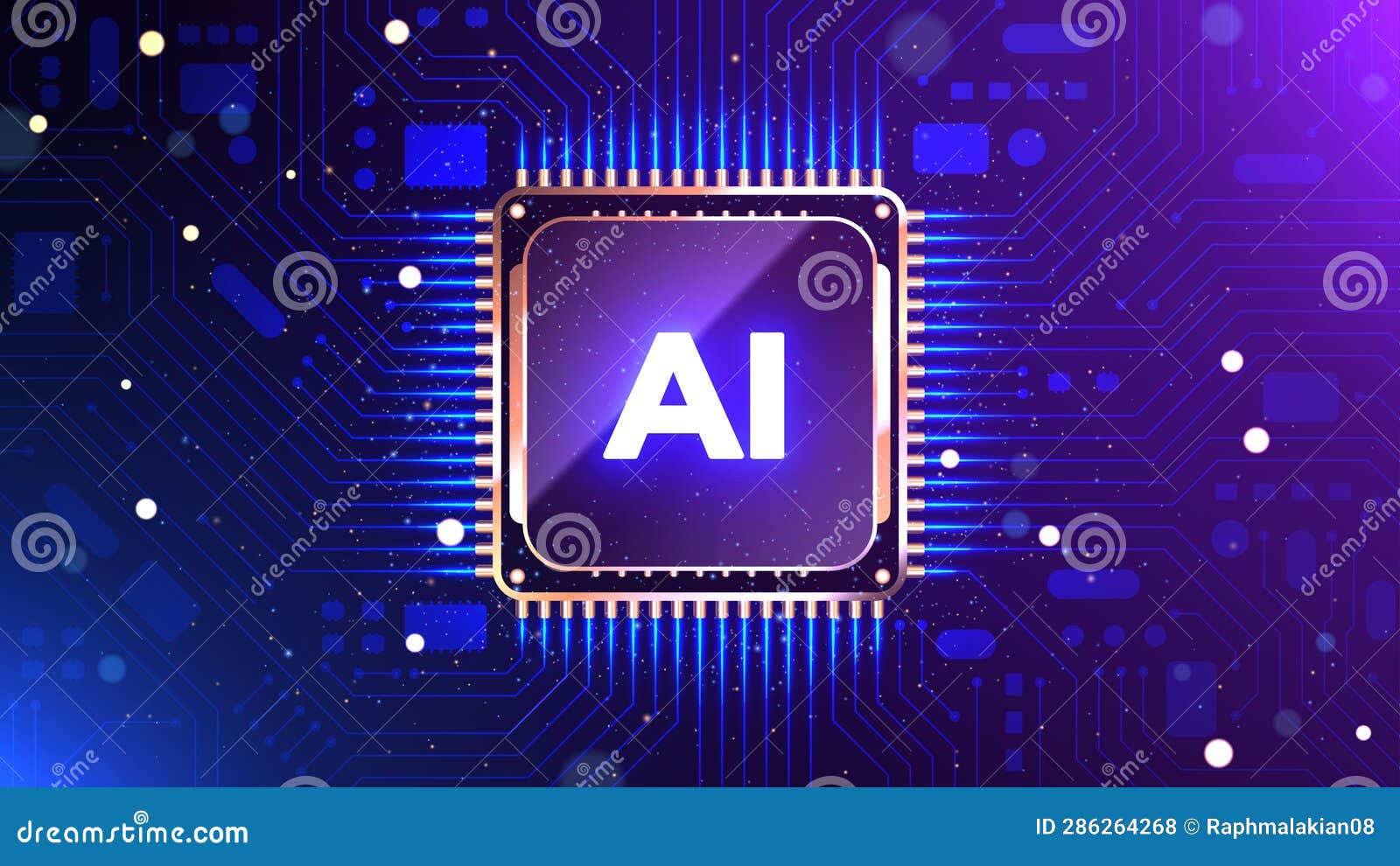 Glowing AI Chipset Processor and Circuits. Futuristic Artificial ...
