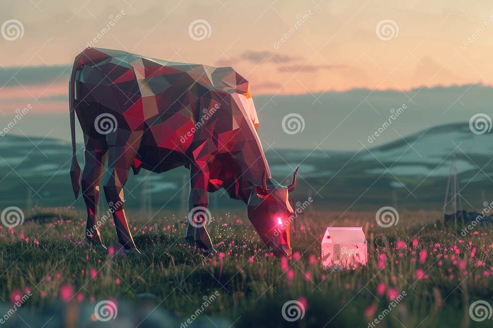 Glowing Ai Cow Made of 3d Triangular Polygons Stock Image - Image of ...