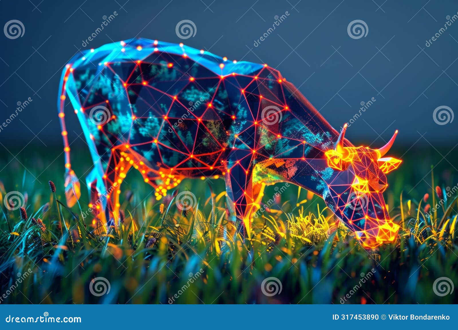 Glowing Ai Cow Made of 3d Triangular Polygons Stock Photo - Image of ...