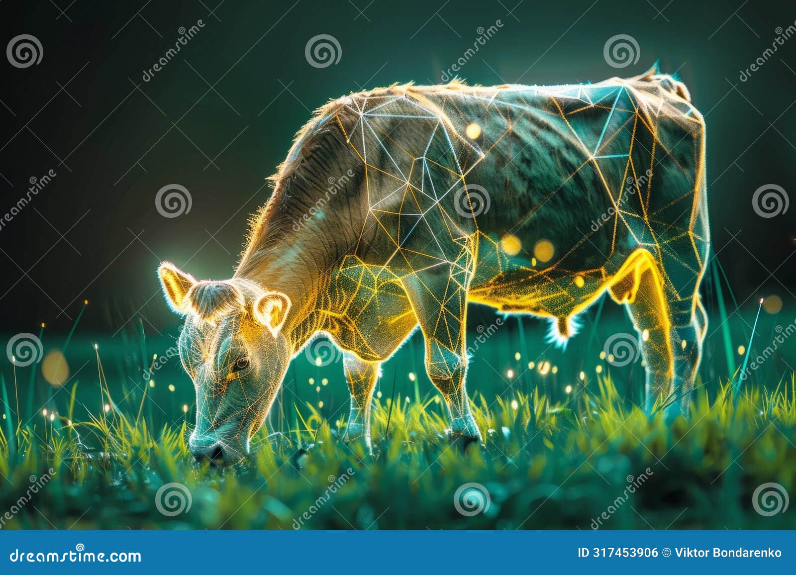 Glowing Ai Cow Made of 3d Triangular Polygons Stock Photo - Image of ...