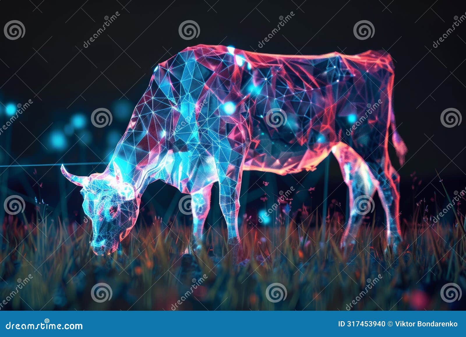 Glowing Ai Cow Made of 3d Triangular Polygons Stock Photo - Image of ...