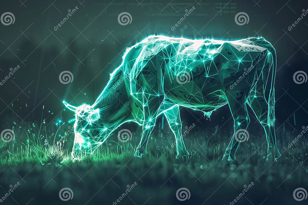 Glowing Ai Cow Made of 3d Triangular Polygons Stock Photo - Image of ...