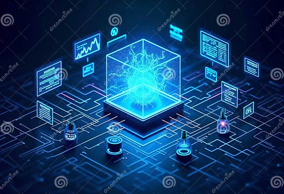Glowing AI Cube with Neural Network and Data Visualizations Stock ...