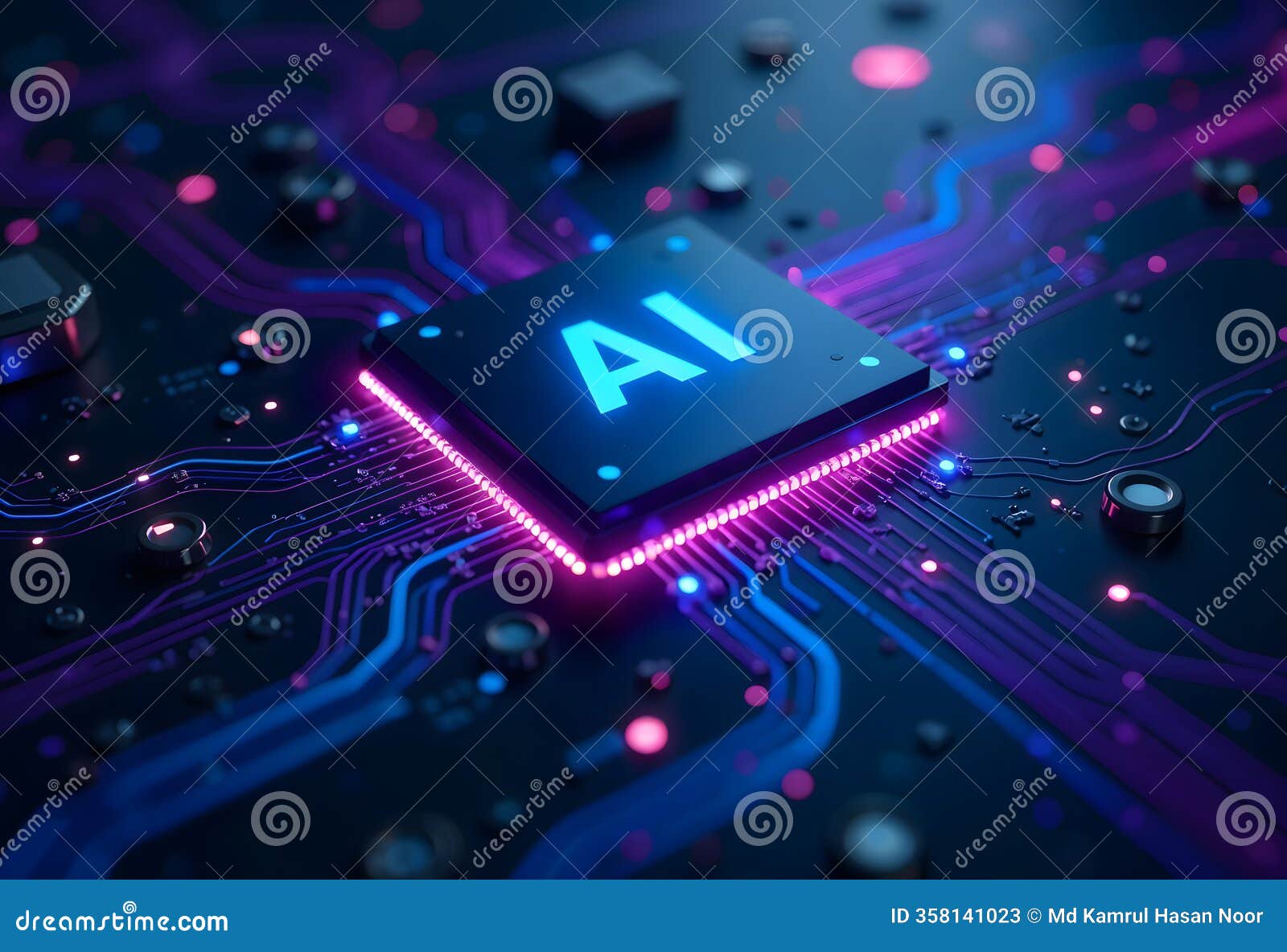 Glowing AI Microprocessor in a Digital Tech Environment Stock ...