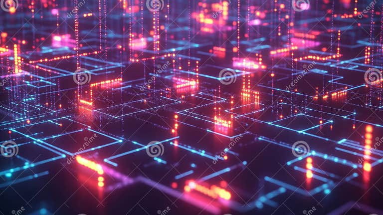 Glowing AI Network Visualization with Algorithms and Data Flow Stock Illustration - Illustration ...