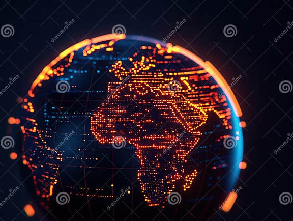 A Glowing AI-powered Globe with Digital Data Streams Flowing into it ...