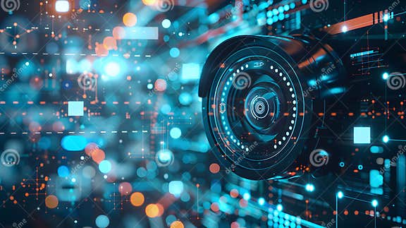 Glowing AI-powered Security System with Real-time. Stock Illustration ...