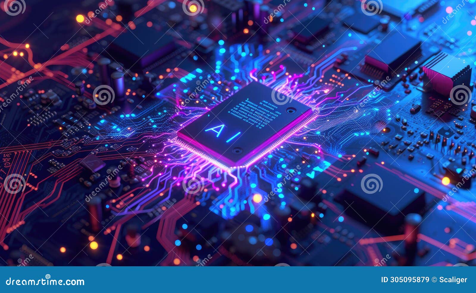 Core Of Artificial Intelligence, Processor And Magic Light Inside Machine, Generative AI Royalty ...