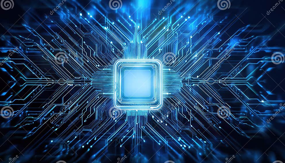 Glowing AI Processor with Dynamic Neural Connections and Algorithms Stock Illustration ...