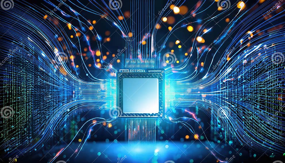 Glowing AI Processor with Dynamic Neural Connections and Algorithms Stock Illustration ...
