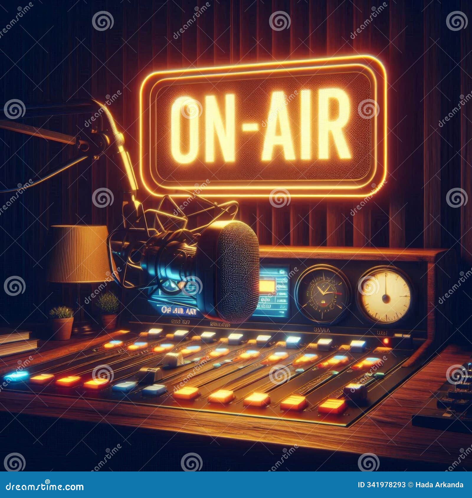 Glowing on Air Sign Illuminating the Radio Studio Broadcast Panel Stock ...