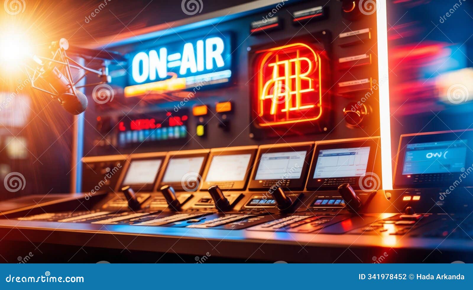 Glowing on Air Sign Illuminating the Radio Studio Broadcast Panel Stock ...