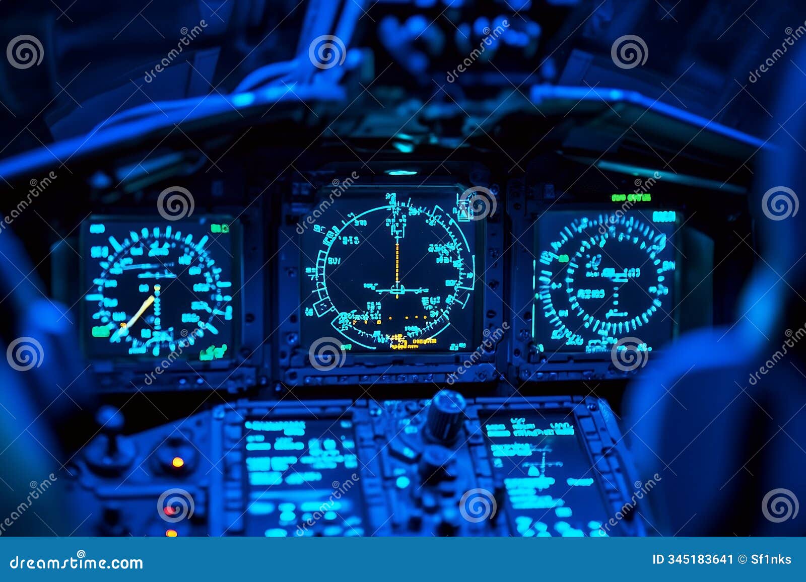 Glowing Aircraft Cockpit Instruments at Night, Showcasing Aviation ...