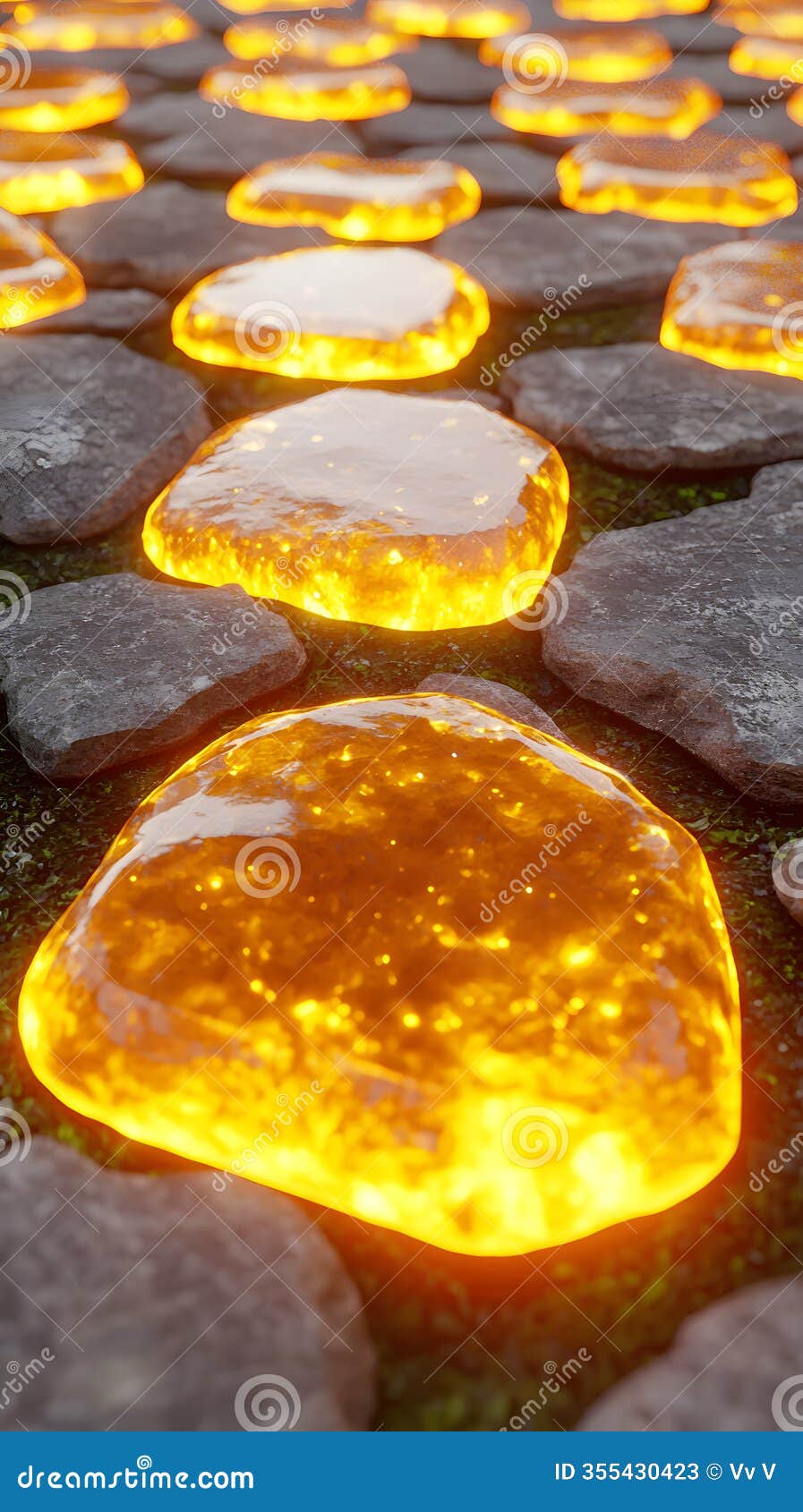 Glowing Amber Stones on a Rocky Pathway Stock Illustration ...