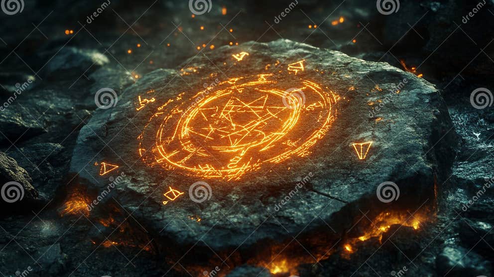 Glowing Ancient Magic Circle Engraved on Stone Stock Illustration ...