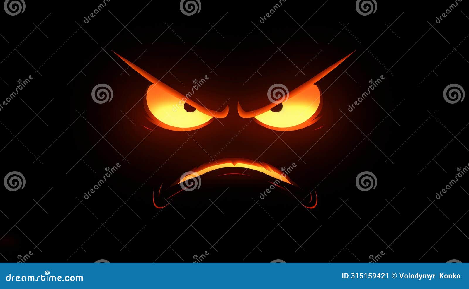 Glowing Angry Cartoon Face on Dark Background Stock Illustration ...
