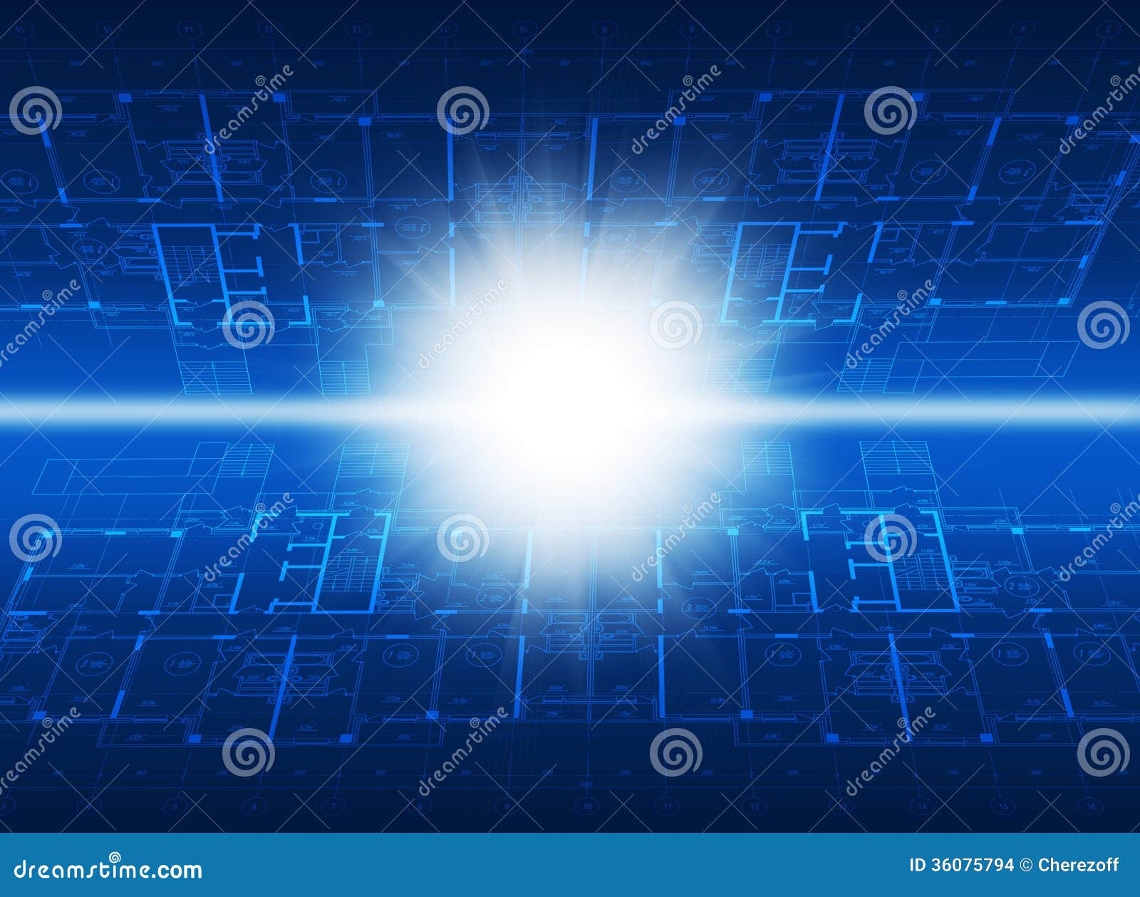 Glowing Architectural Drawings on Dark Background Stock Illustration ...