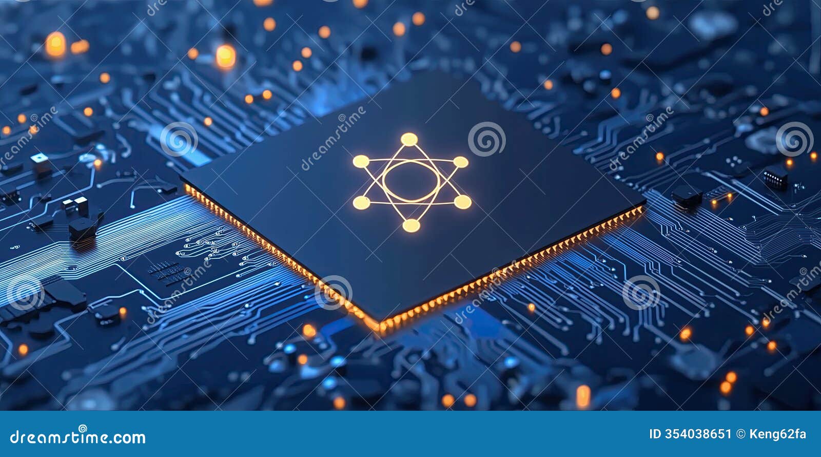 Glowing Atomic Quantum Sign on Silver Semiconductor Circuit Board Stock ...