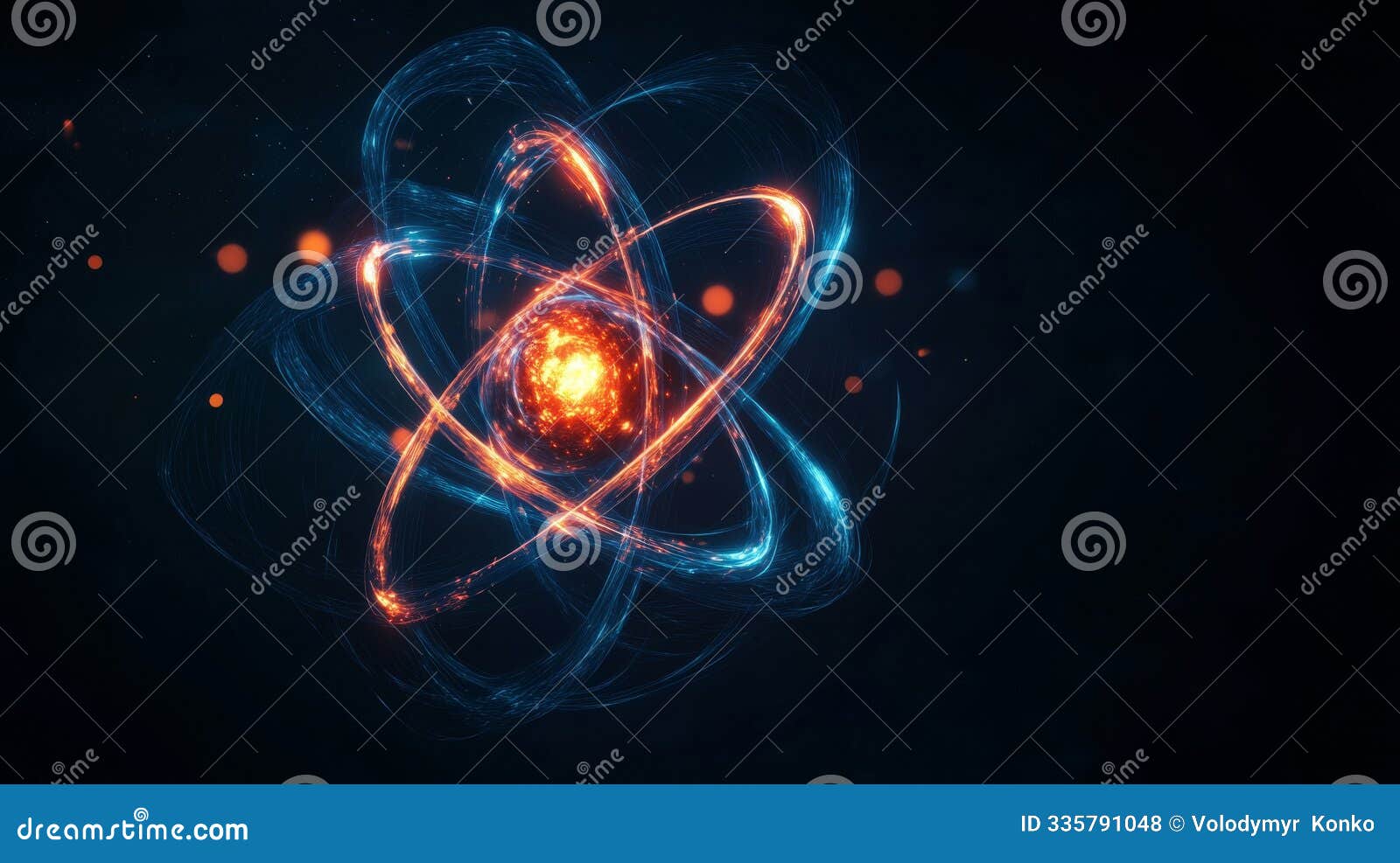 Glowing Atomic Structure with Particles on a Dark Background ...