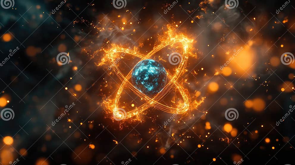 Glowing Atomic Structure and Stellar Movements in Cosmic Space Stock ...