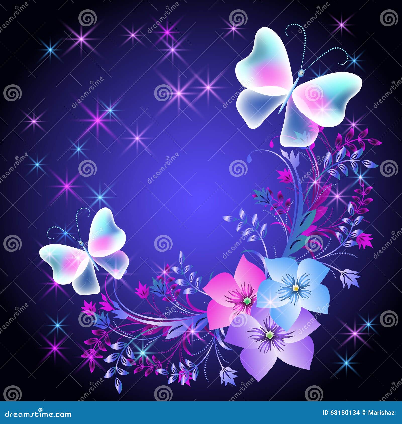 Background With Butterflies And Flowers. Floral Rainforest With Insects ...