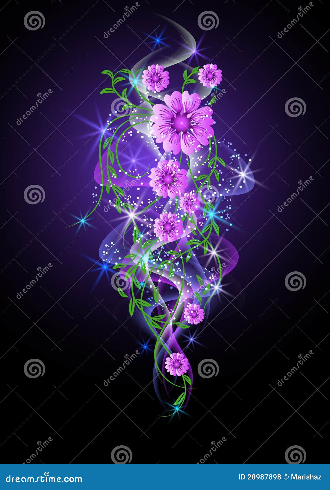 Glowing Background with Flowers and Stars Stock Vector - Illustration ...
