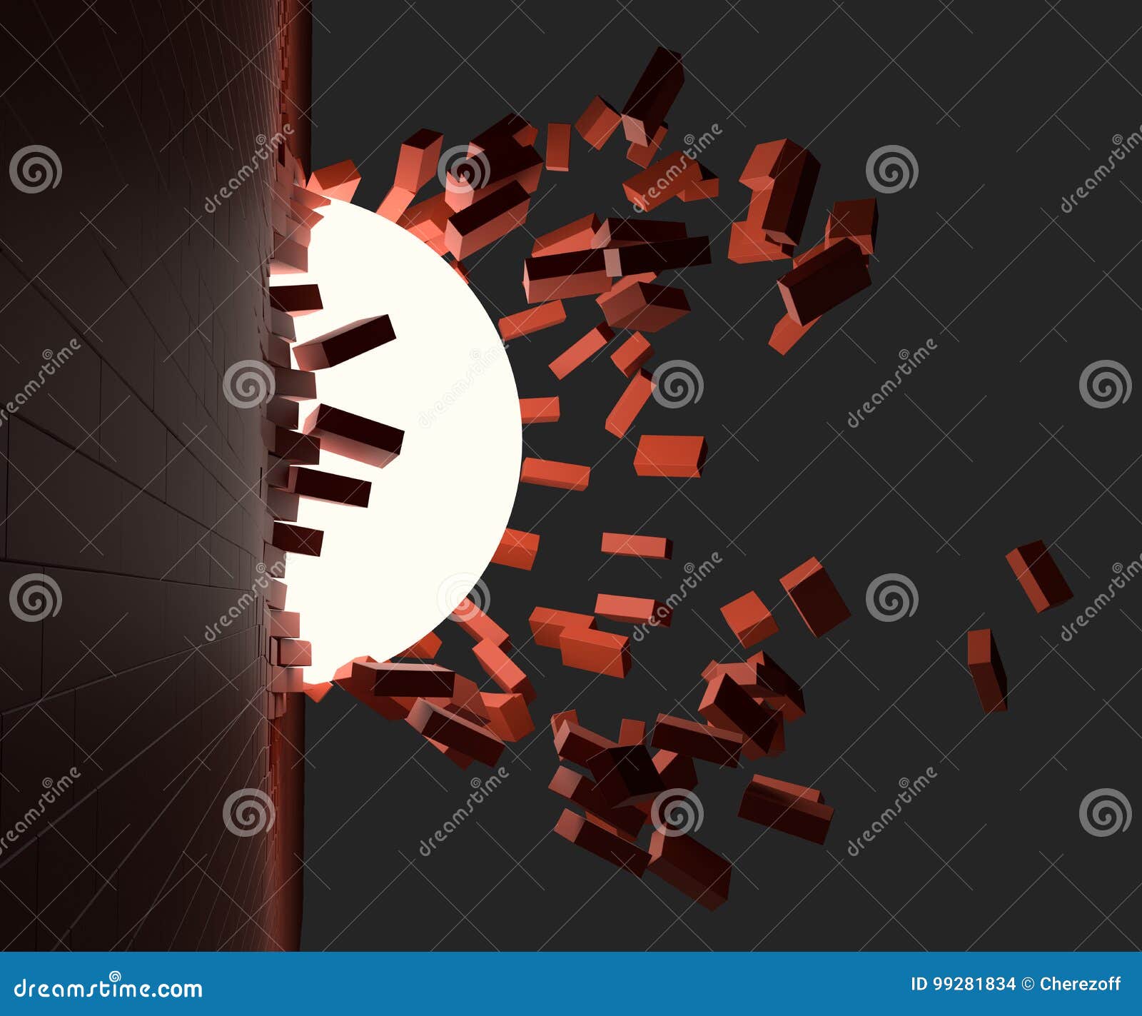 A Glowing Ball Smashed the Brick Wall Stock Illustration - Illustration ...