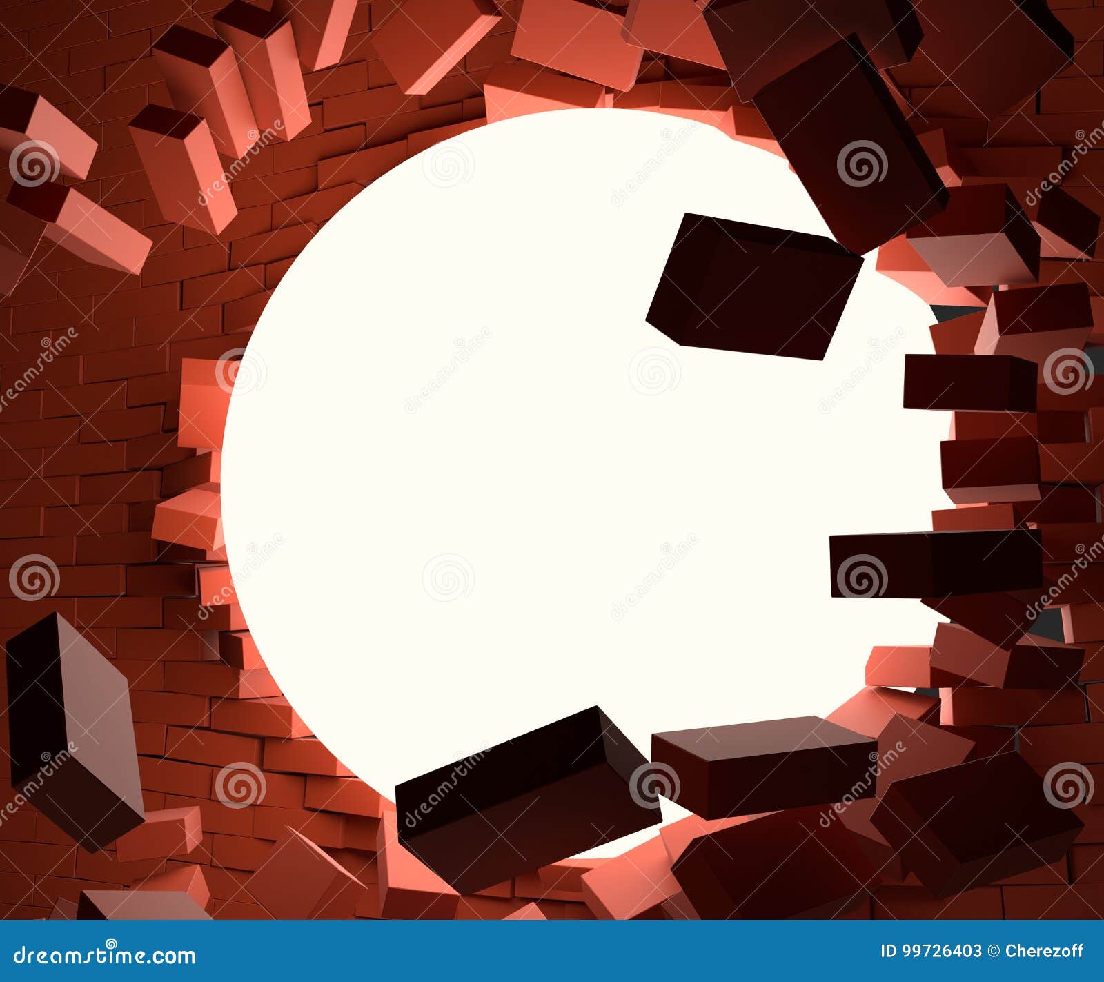 A Glowing Ball Smashed the Brick Wall Stock Illustration - Illustration ...
