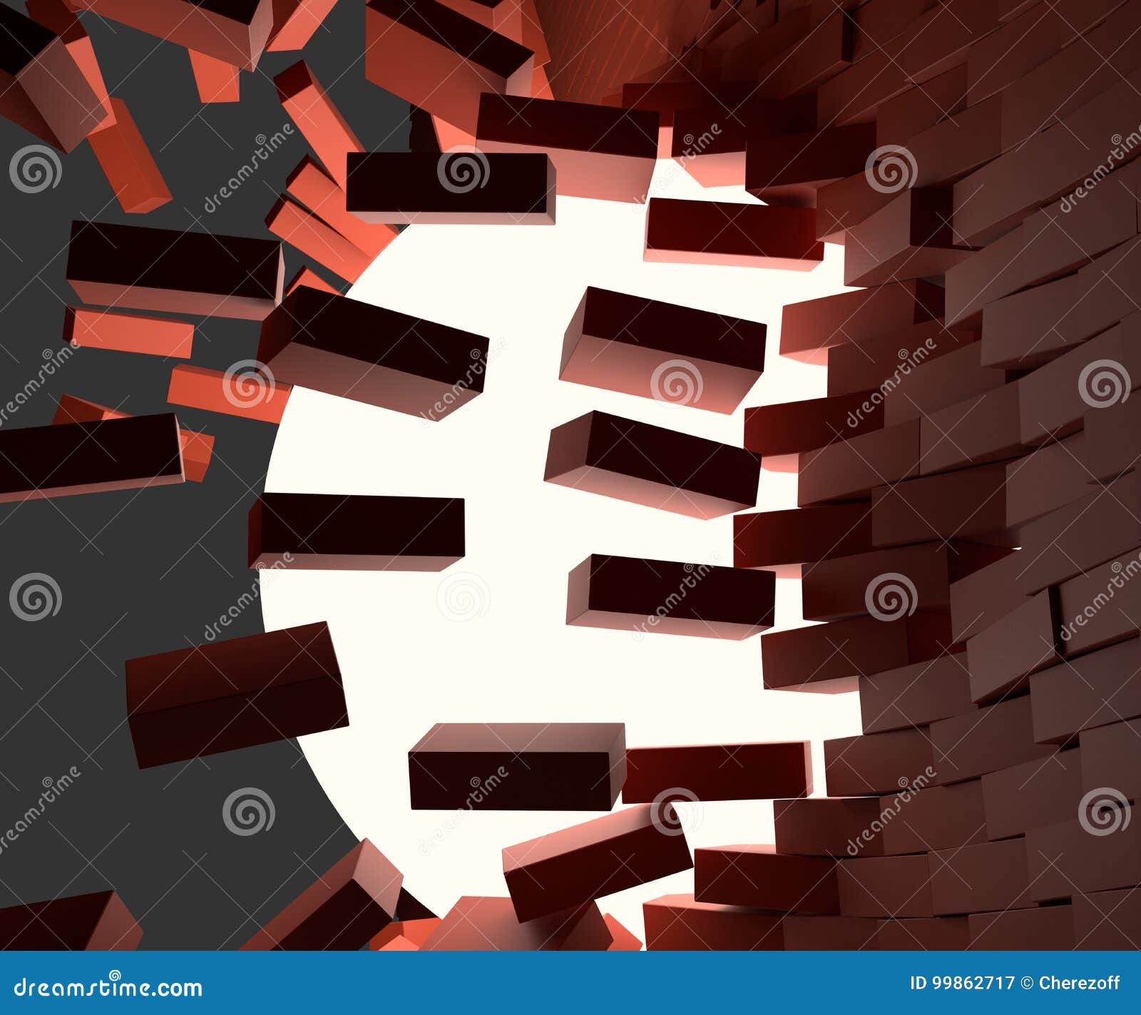 A Glowing Ball Smashed the Brick Wall Stock Illustration - Illustration ...