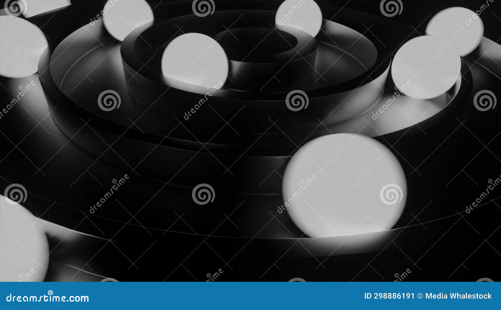 Glowing Balls Rotating in Rings. Design. Glowing Balls Move through ...