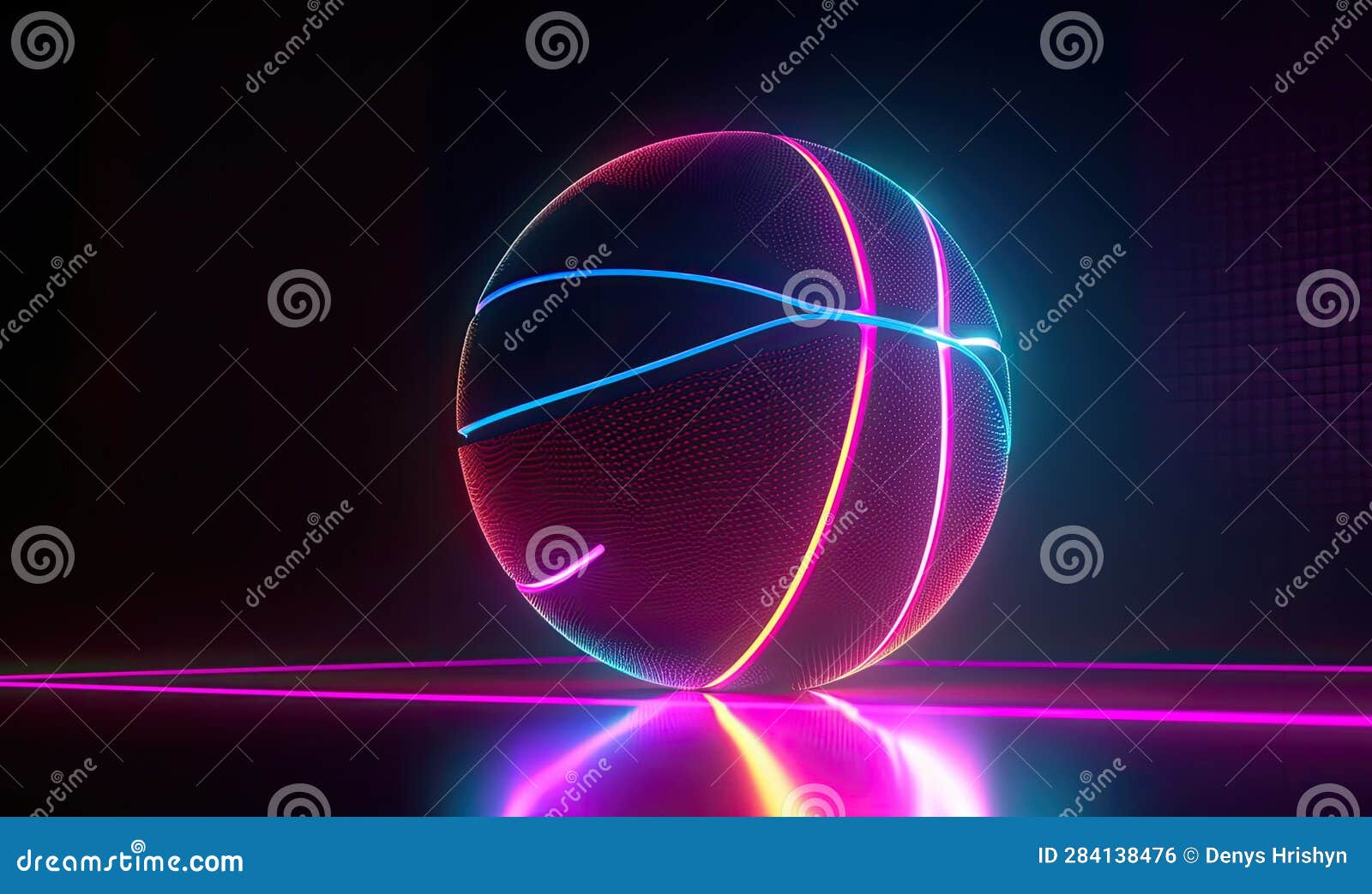 Glowing Basketball with Vibrant Lines Against Colorful Canvas Creating ...