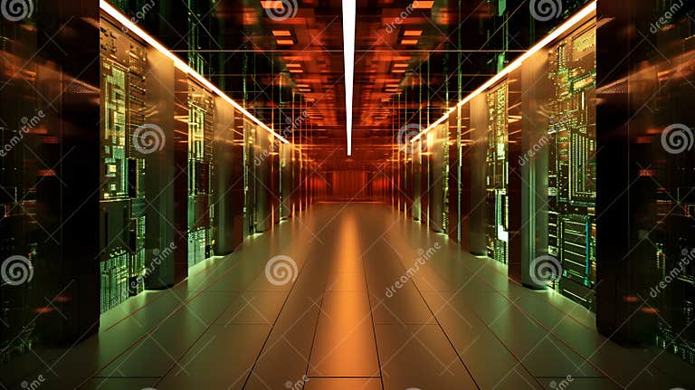 Glowing Beautiful Data Center for Cloud Computing, Generative Ai Stock ...
