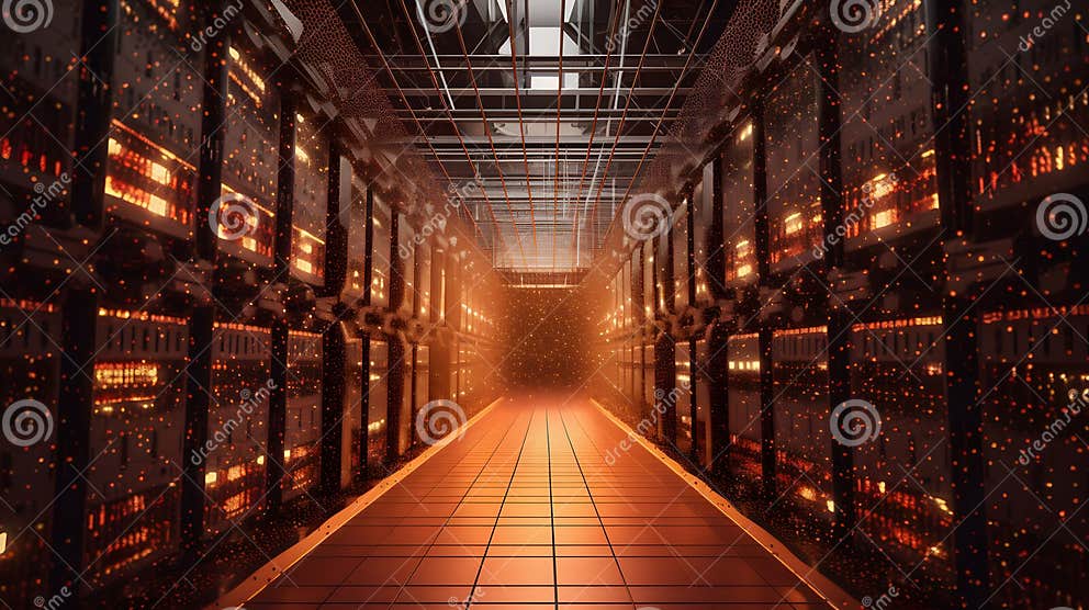 Glowing Beautiful Data Center for Cloud Computing, Generative Ai Stock ...