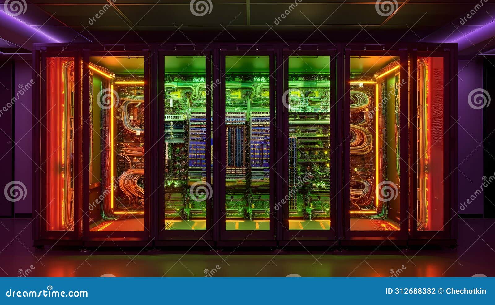 Glowing Beautiful Data Center for Cloud Computing, Generative Ai Stock ...