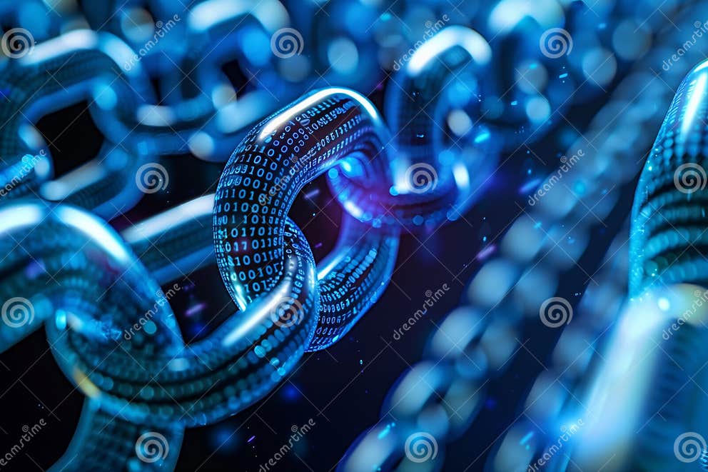 Glowing Binary Code Chains of Blockchain Technology Stock Illustration ...