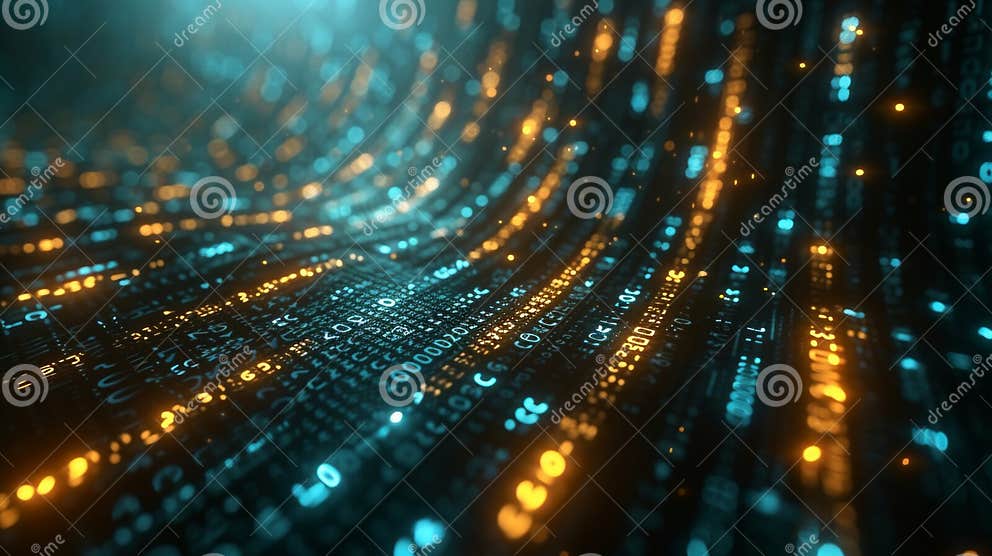 Glowing Binary Code Streaming Across A Dark Abstract Cyberspace Stock Image Image Of
