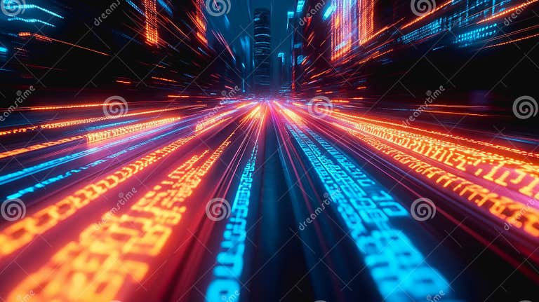 Glowing Binary Code Streams in a High-tech, Futuristic Digital Scene Stock Image - Image of ...