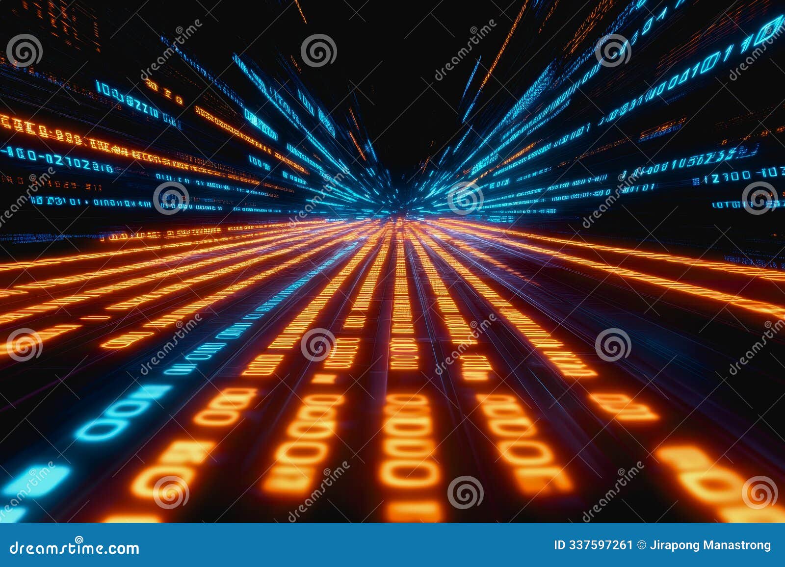 Glowing Binary Code Streams in a High-tech, Futuristic Digital Scene ...